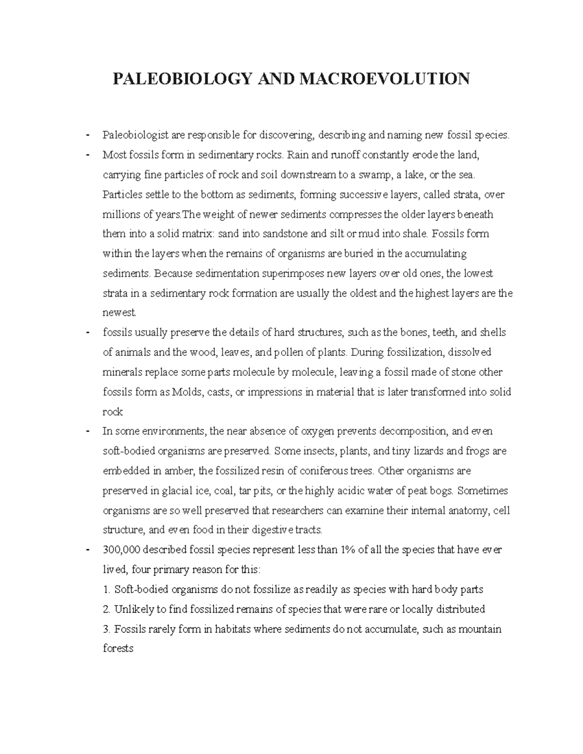 PALEOBIOLOGY AND MACROEVOLUTION: Insights from Fossil Records - Studocu