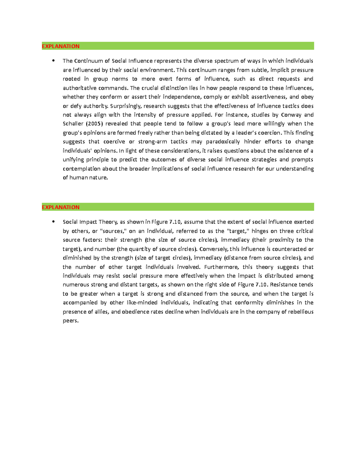 Explanation - EXPLANATION The Continuum of Social Influence represents ...