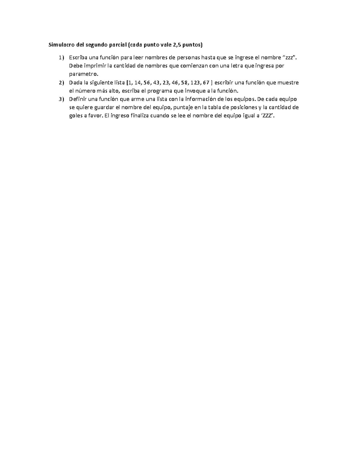Simulacro del Segundo Parcial - Funciones y Listas en Python - Studocu