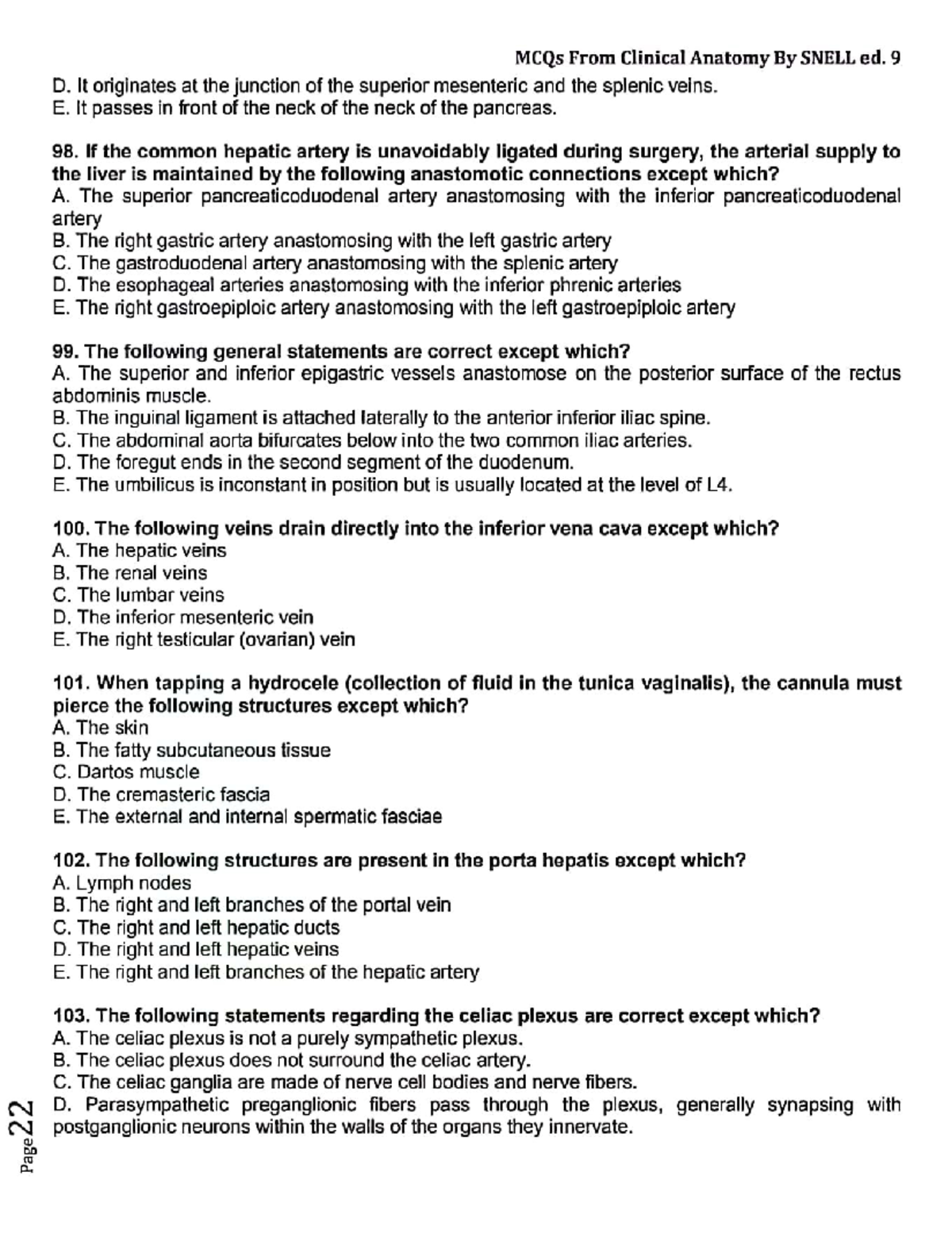 Nursing 370-QUIZ 22 - Xhhx - MCQs From Clinical Anatomy SNELL ed. 9 D ...