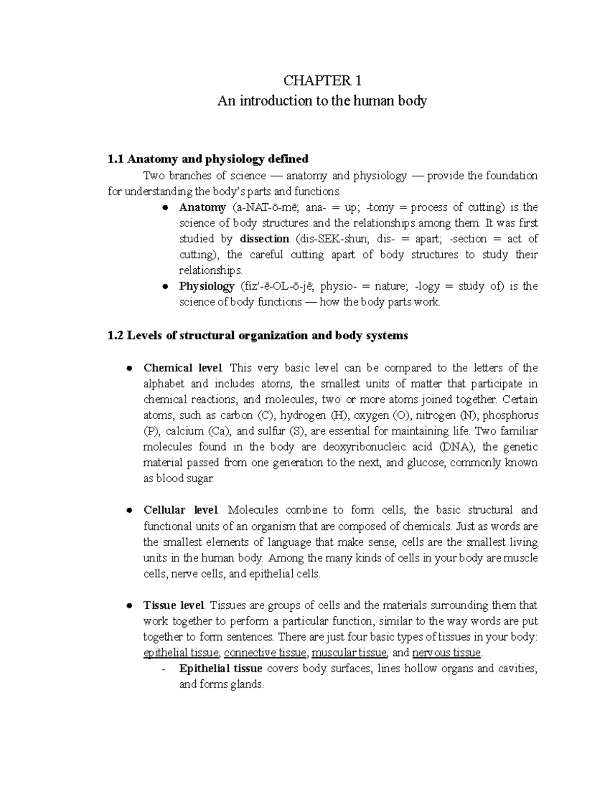 Chapter 1 Ana Phy Lec - Summary Human Anatomy & Physiology - CHAPTER 1 ...