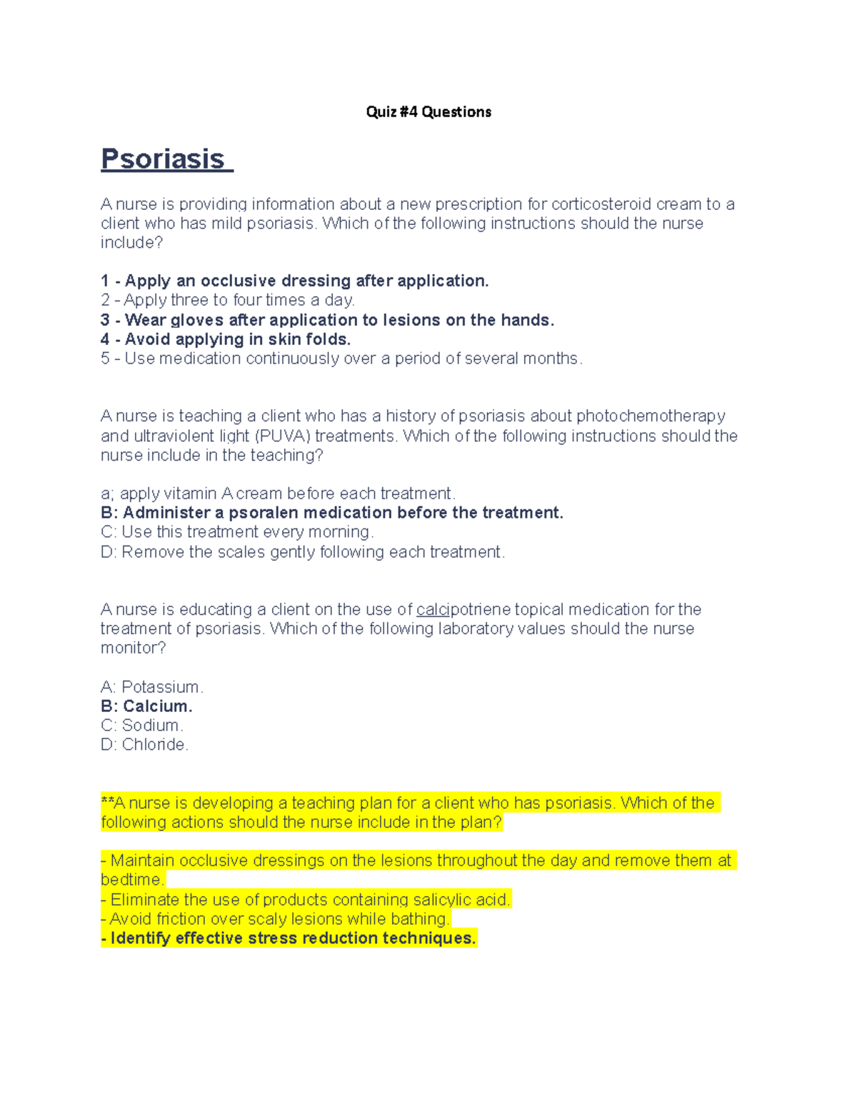 Quiz 4 - Psoriasis and Skin Conditions Review - Studocu
