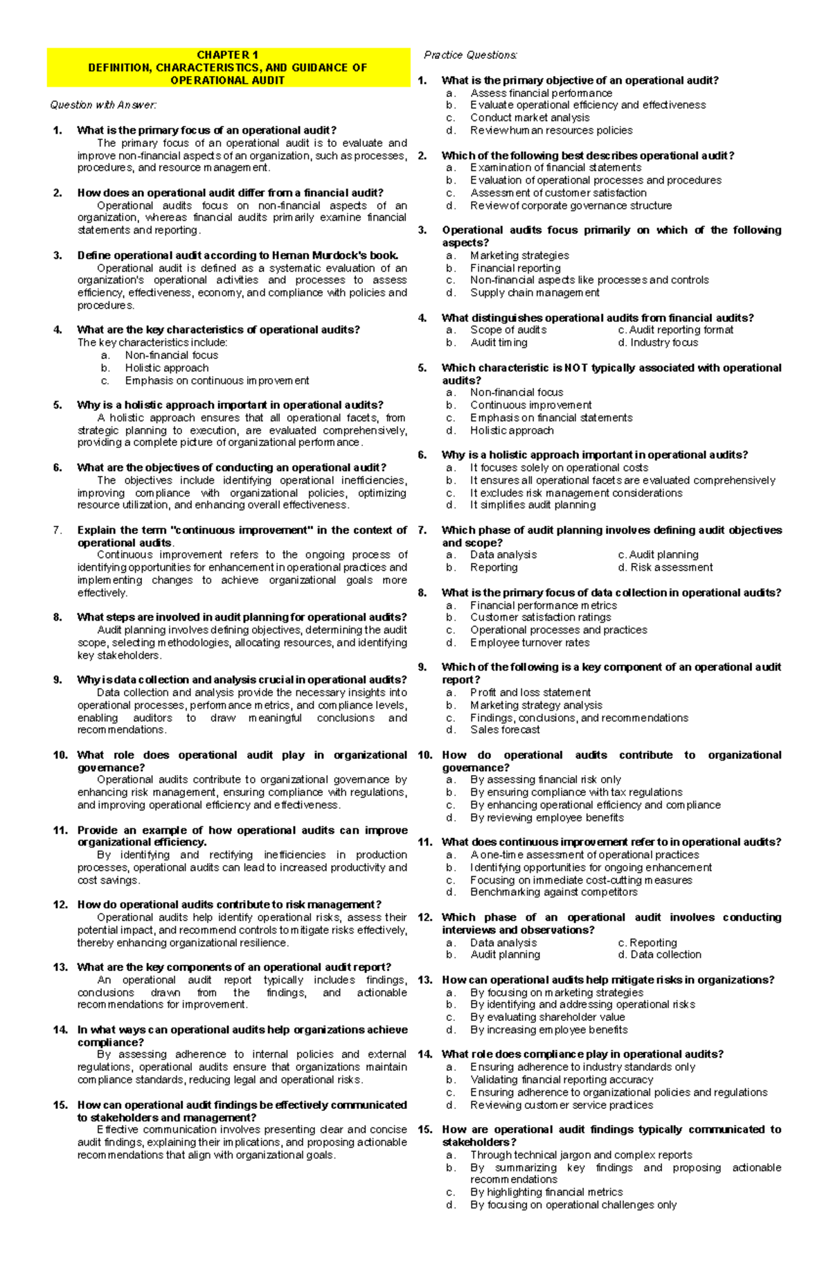 CHAPTER 1 OPERATIONAL AUDIT: DEFINITIONS, CHARACTERISTICS, AND GUIDANCE ...