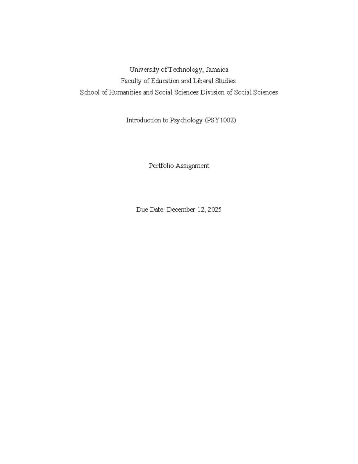 PSY1002 Portfolio: Theories of Development & Psychological Disorders ...
