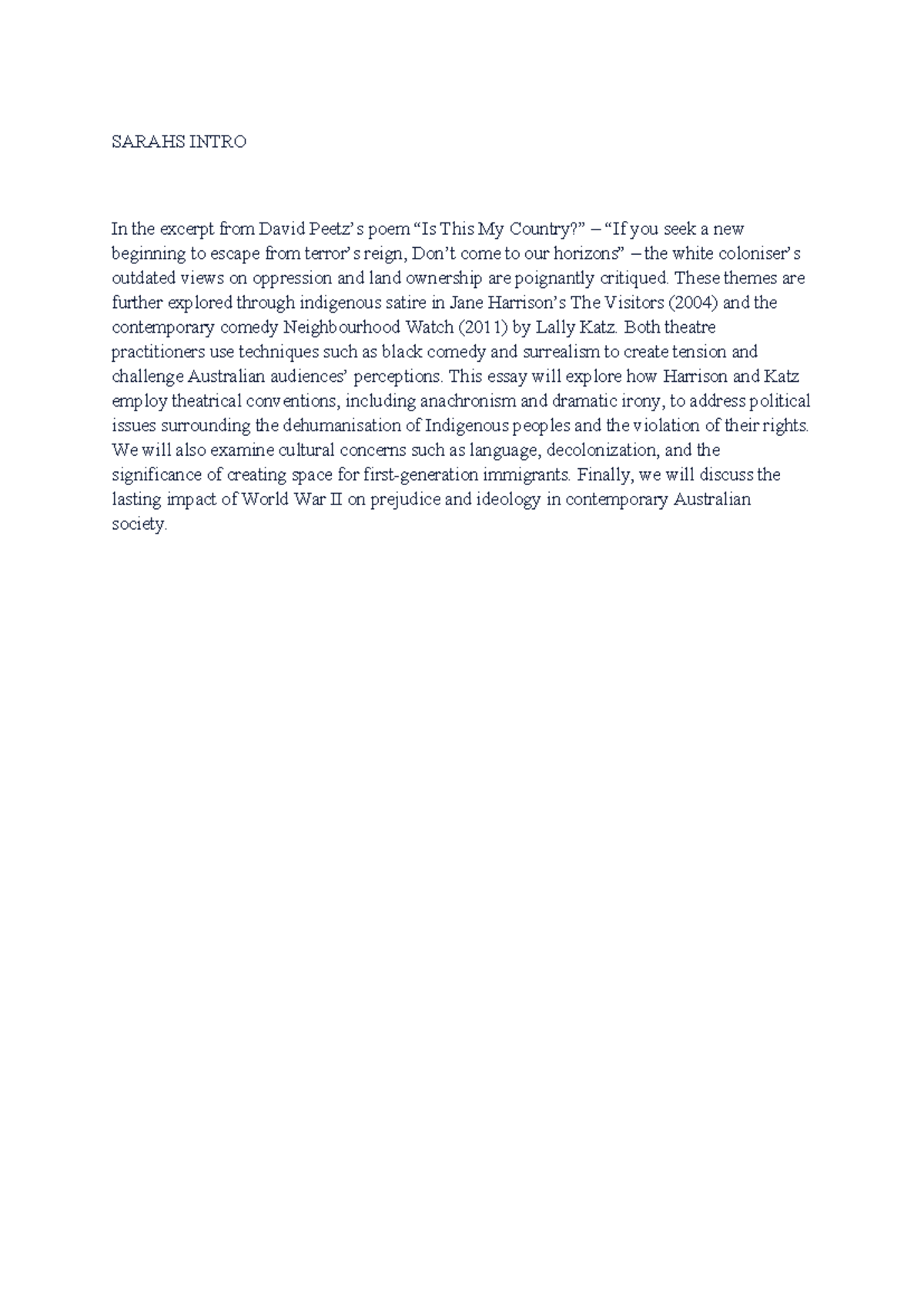 Drama%20introduction%20 - SARAHS INTRO In the excerpt from David Peetz ...