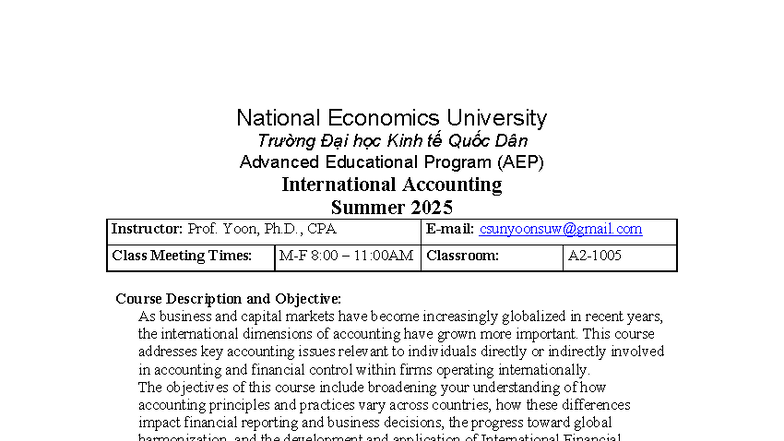 Syllabus: INTL ACC 2025 - Advanced Educational Program (AEP) - Studocu