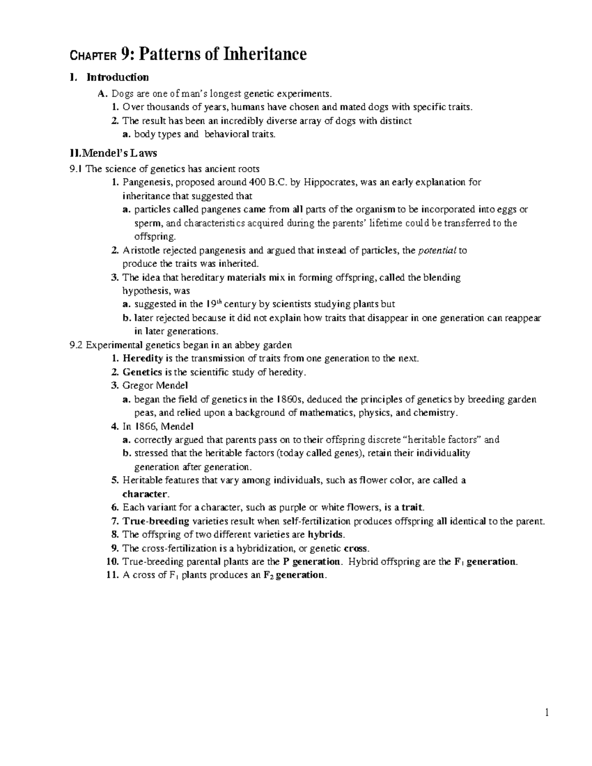 Chapter 9 Notes - Patterns of Inheritance in Stott's Biology Class ...