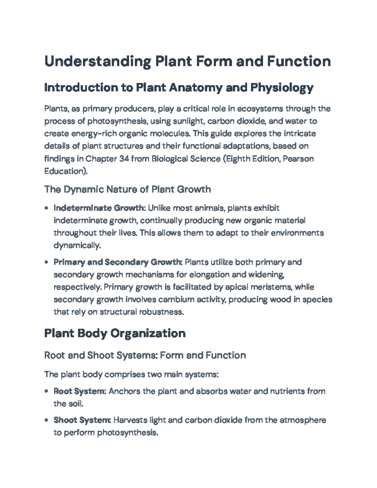 Understanding Plant Anatomy and Physiology: Insights from Bio Sci Ch 34 ...