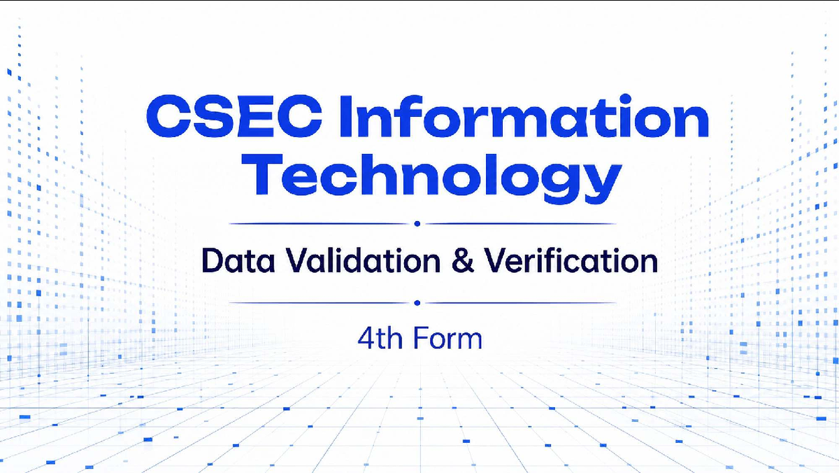 CSEC IT Lesson: Data Validation & Verification - Studocu