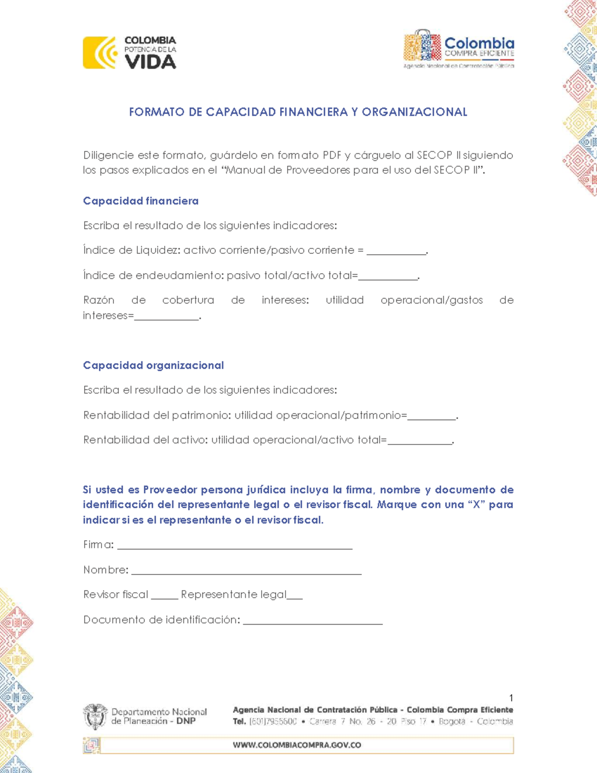 Formato de Capacidad Financiera y Organizacional - SECOP II - Studocu