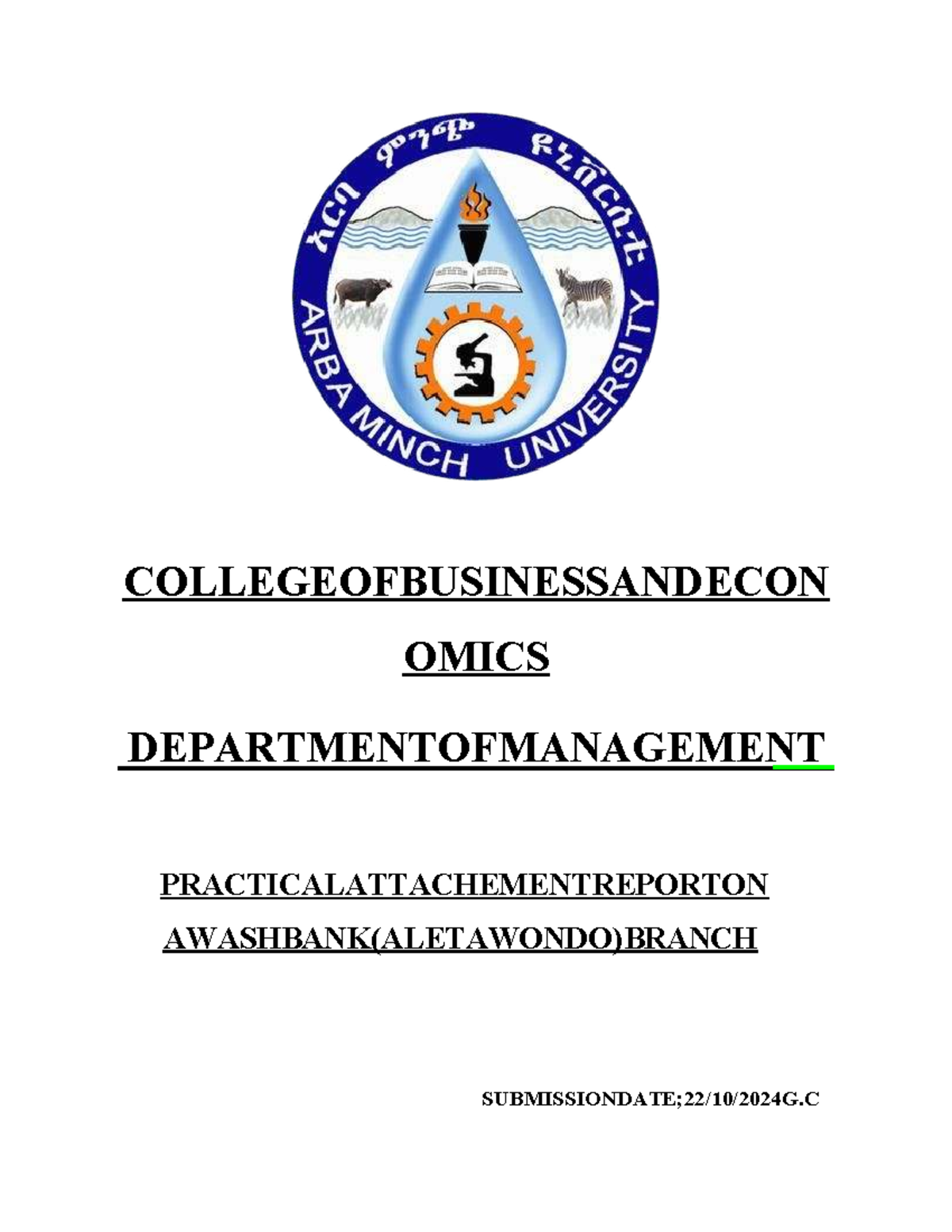 Practical Attachment Report on Awash Bank (Aleta Wondo) - Management ...