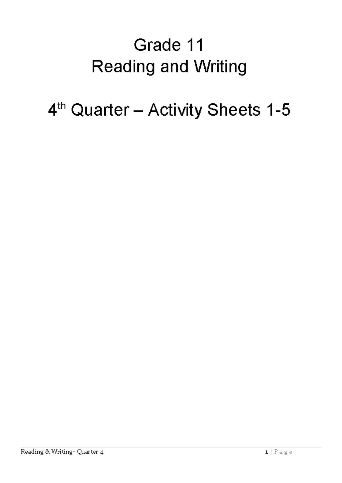 Reading & Writing With answer sheet Activity Sheet No. 1-5 - Grade 11 ...