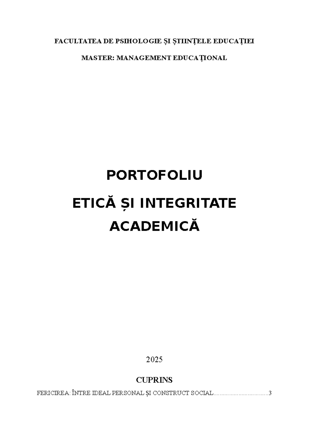Management Educațional: Etica și Integritatea Academică în 2025 - Studocu