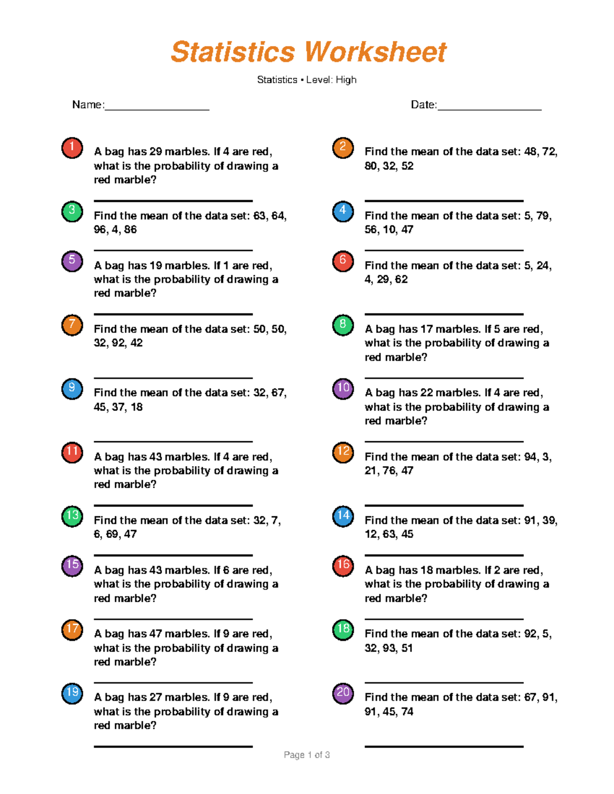Statistics Worksheet 4: Probability & Mean Calculations - Studocu