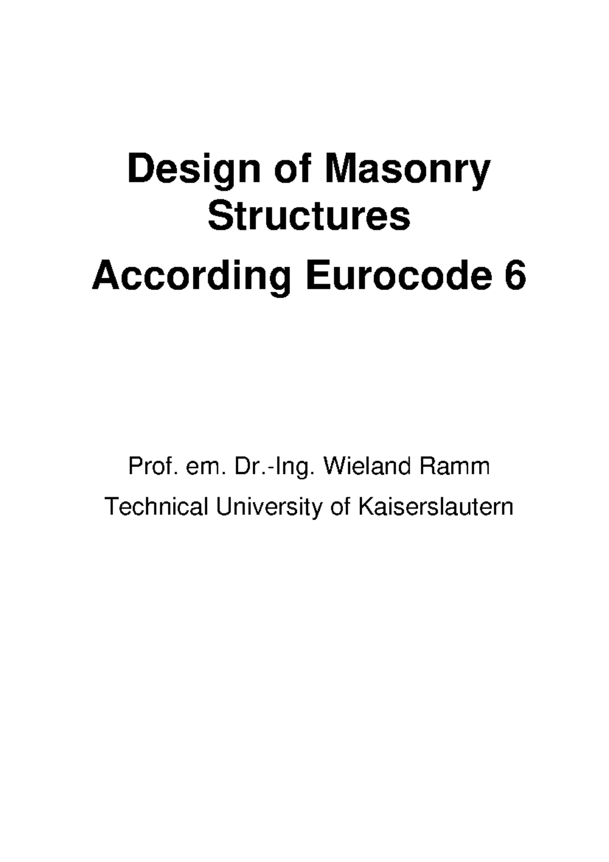 Design of Masonry Structures: Eurocode 6 Overview and Principles - Studocu