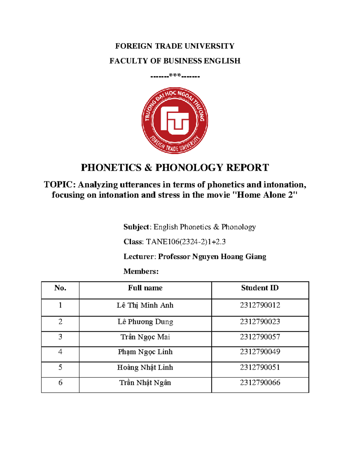 Phonetics & Phonology Final Report for home alone/ karate kid - FOREIGN ...