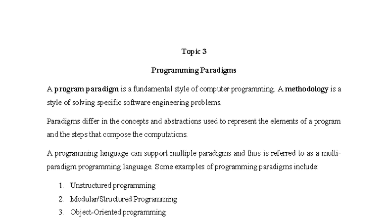 Topic 3 - Programming Paradigms: Understanding Key Concepts and ...