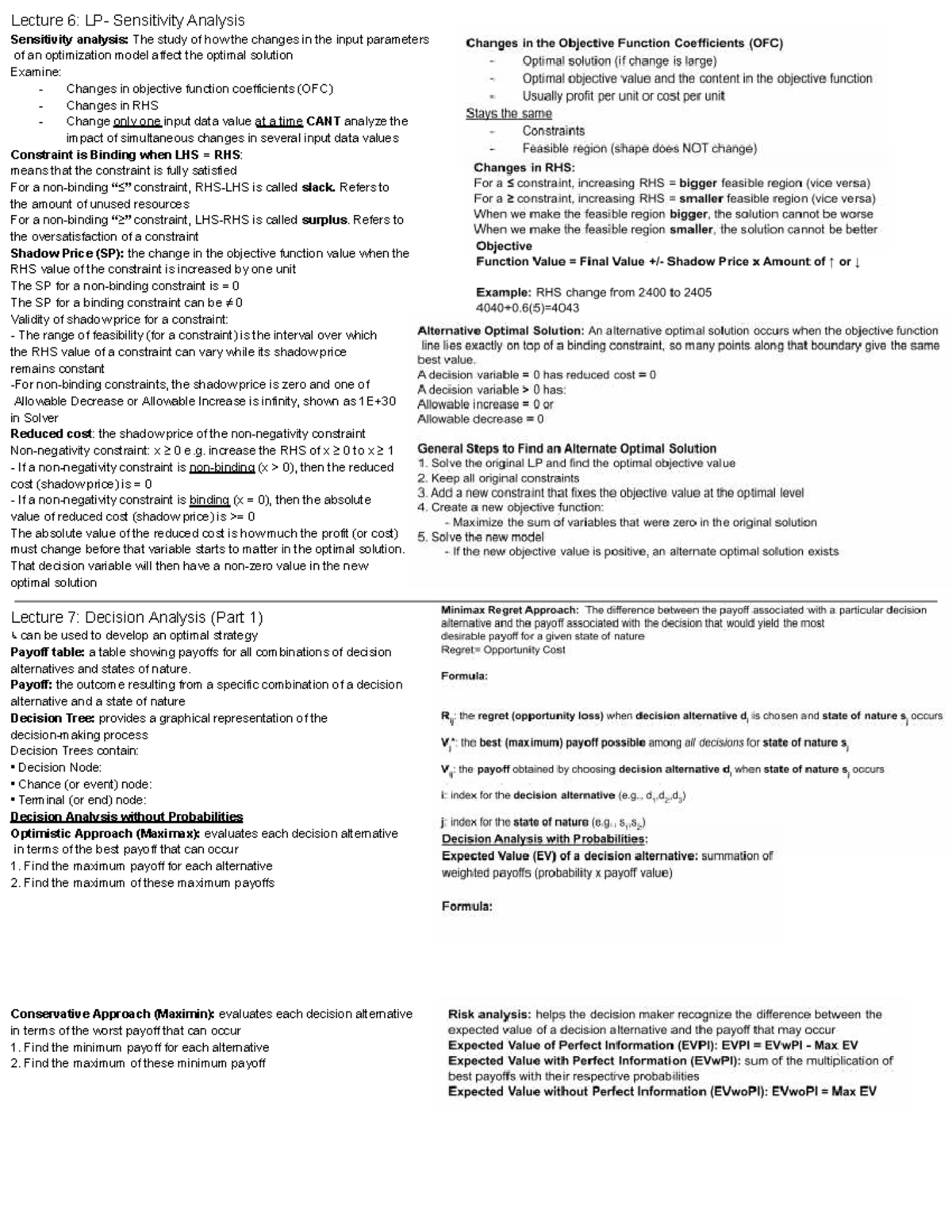 2DA3 Lecture Notes: Sensitivity Analysis & Decision Analysis - Studocu