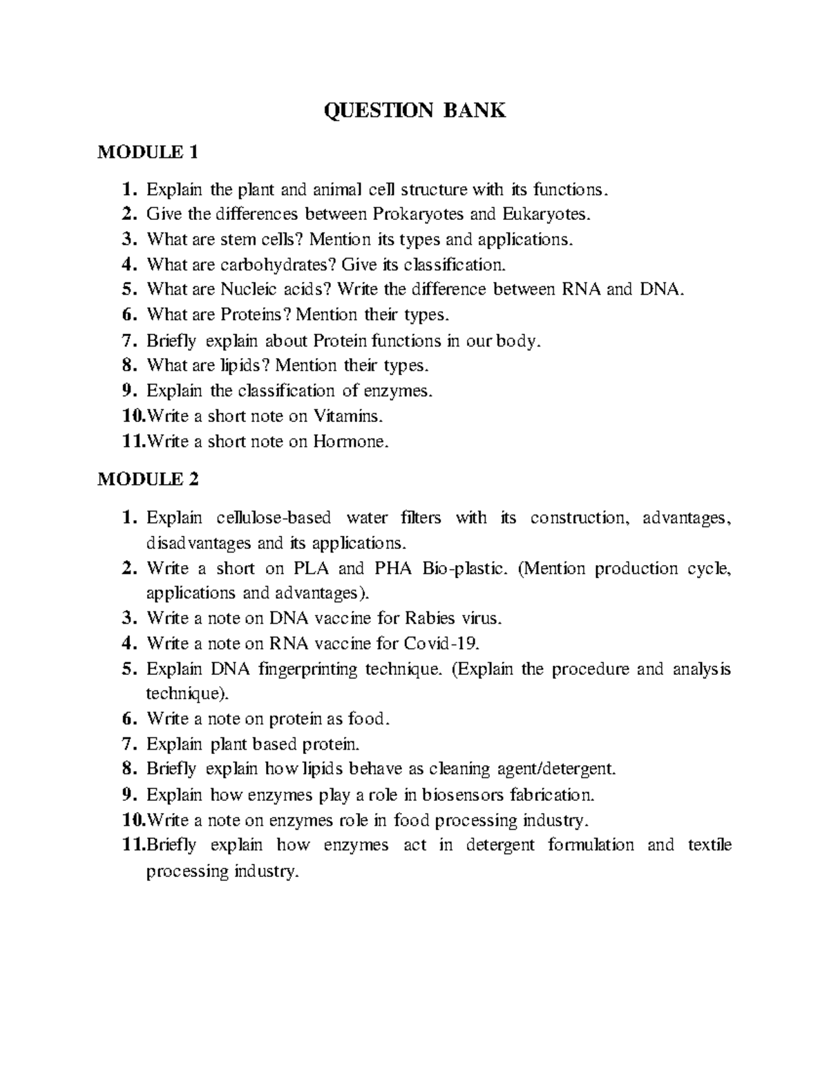Module Wise QB: Comprehensive Question Bank for Biology Studies - Studocu