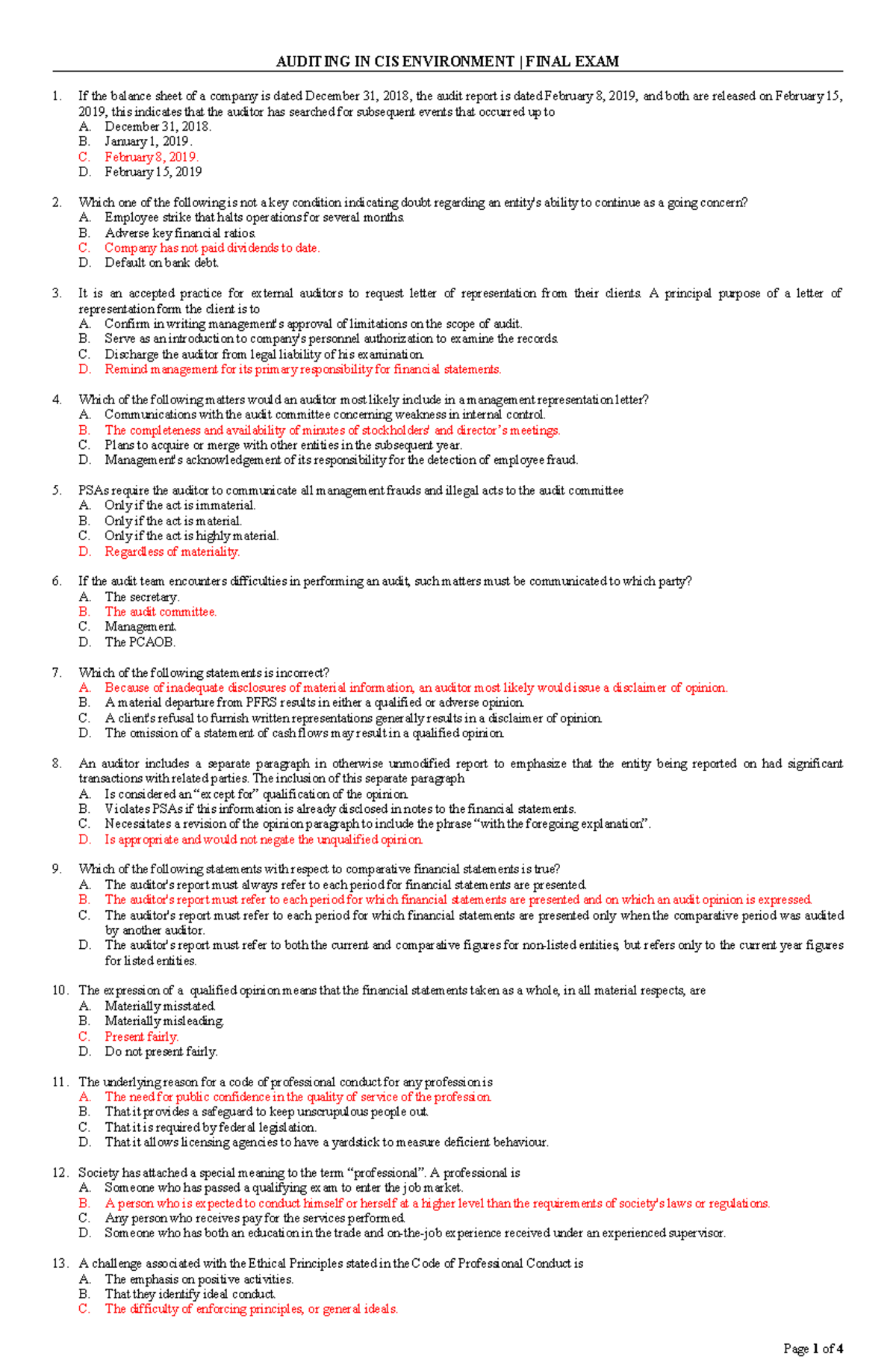 AUDCIS - Final Exam Review on Auditing in CIS Environment - Studocu