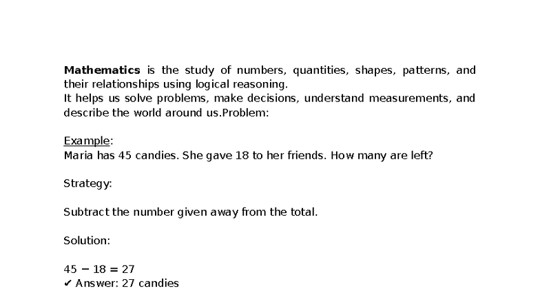 WHAT IS Mathematics - A simple definition and examples. - Mathematics ...