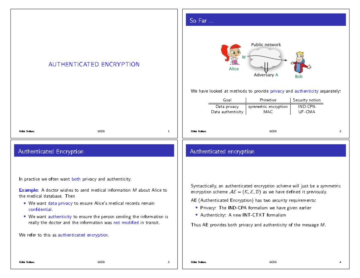 Authenticated Encryption: Security Analysis and Implementations (CS 101) - AUTHENTICATED ...