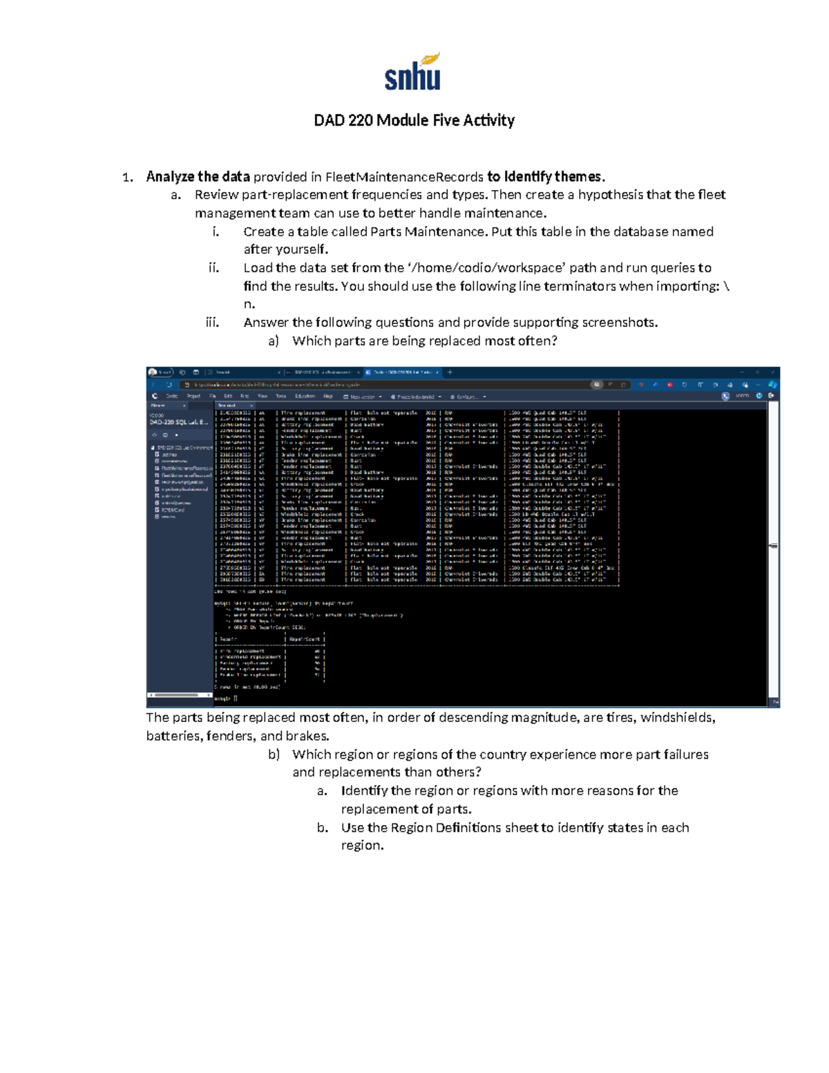 DAD 220 Module Five Activity - DAD 220 Module Five Activity Analyze the ...