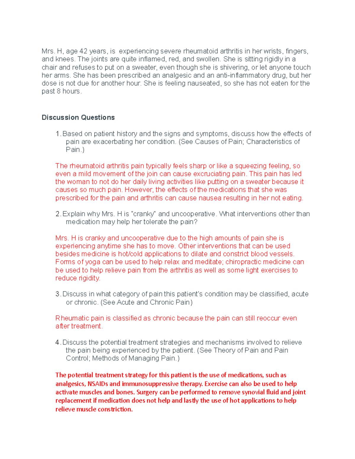 Arthritis Case Study: Mrs. H's Rheumatoid Pain & Management Strategies ...