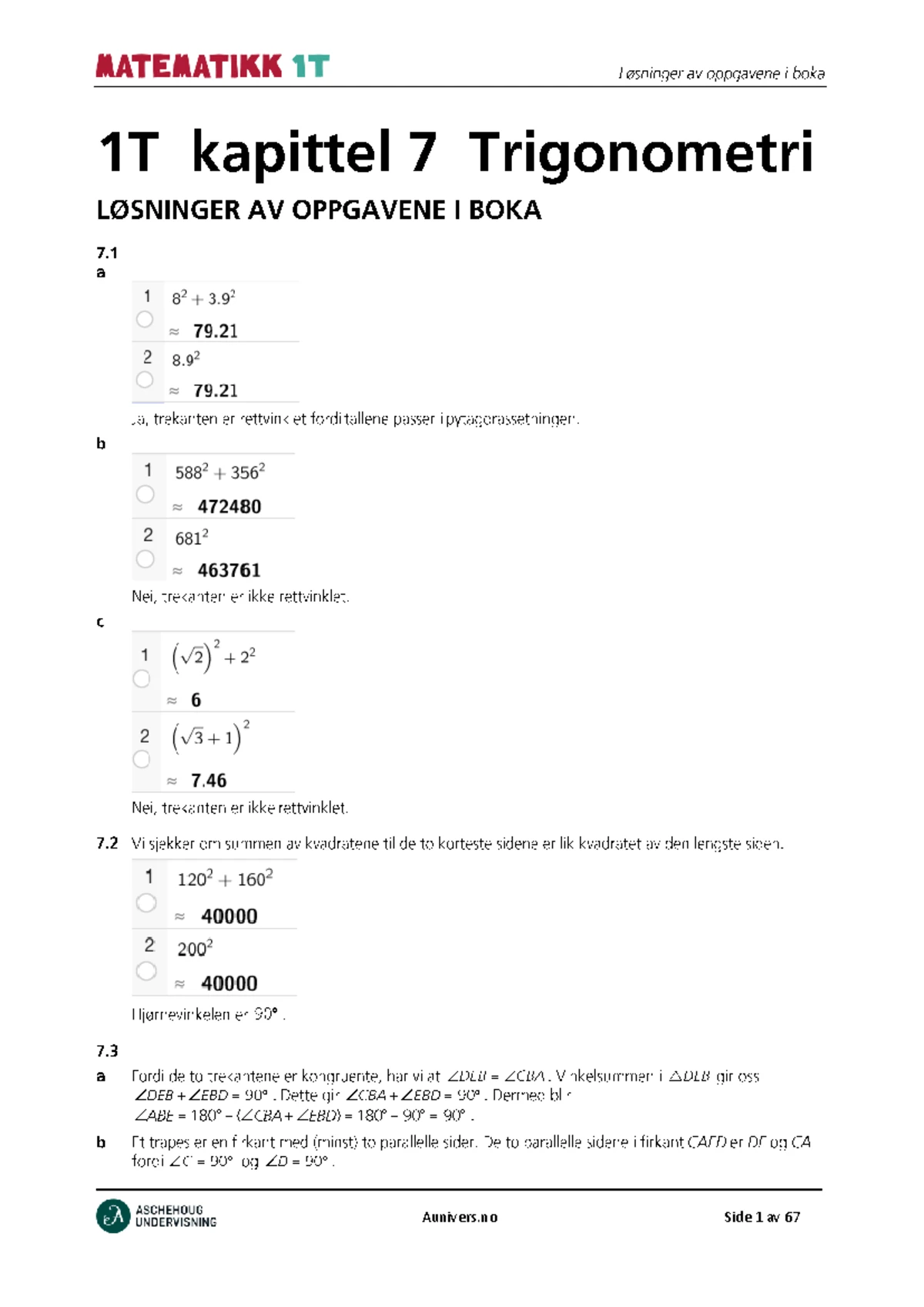 Eksempeloppgaver for Matematikk 1T - Eksamensforberedelse MAT09- - Studocu