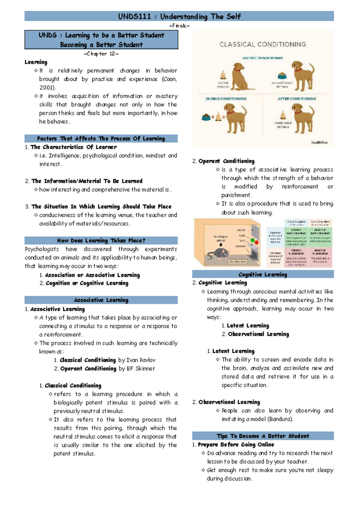 Understanding Learning Processes: Tips for Success in UNDS Finals - Studocu