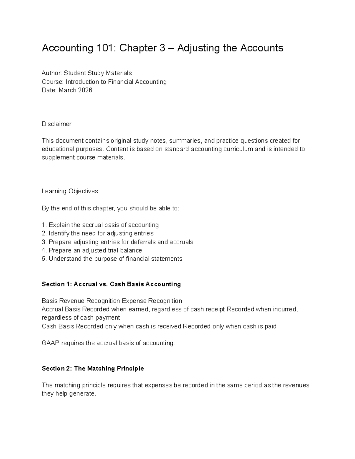 ACC 101: Chapter 3 Adjusting Accounts Study Guide - Studocu