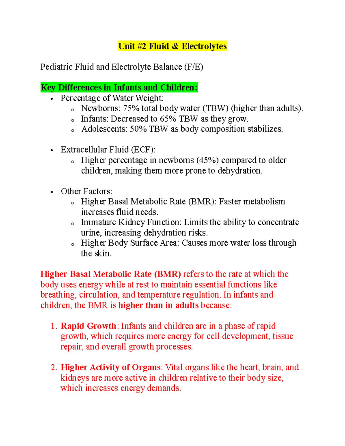 UNIT #2 Fluid & Electrolytes - Unit #2 Fluid & Electrolytes Pediatric ...