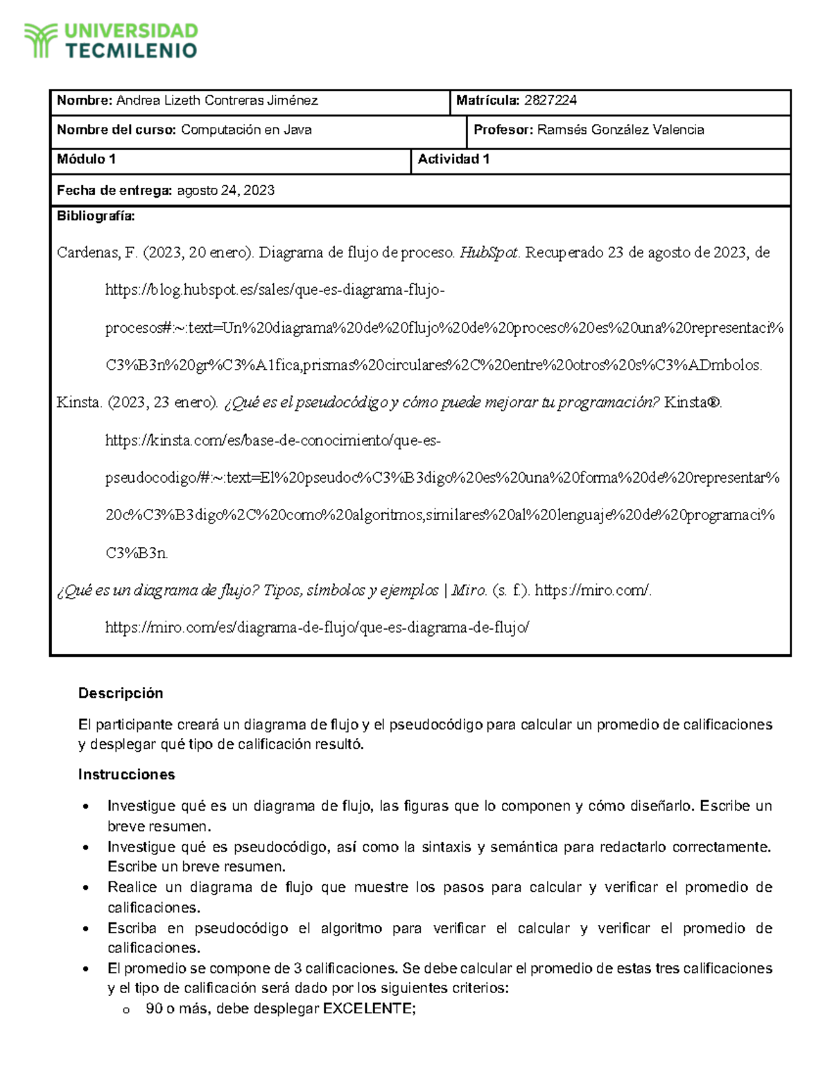Actividad 1 - Diagrama de Flujo y Pseudocódigo en Java - Studocu