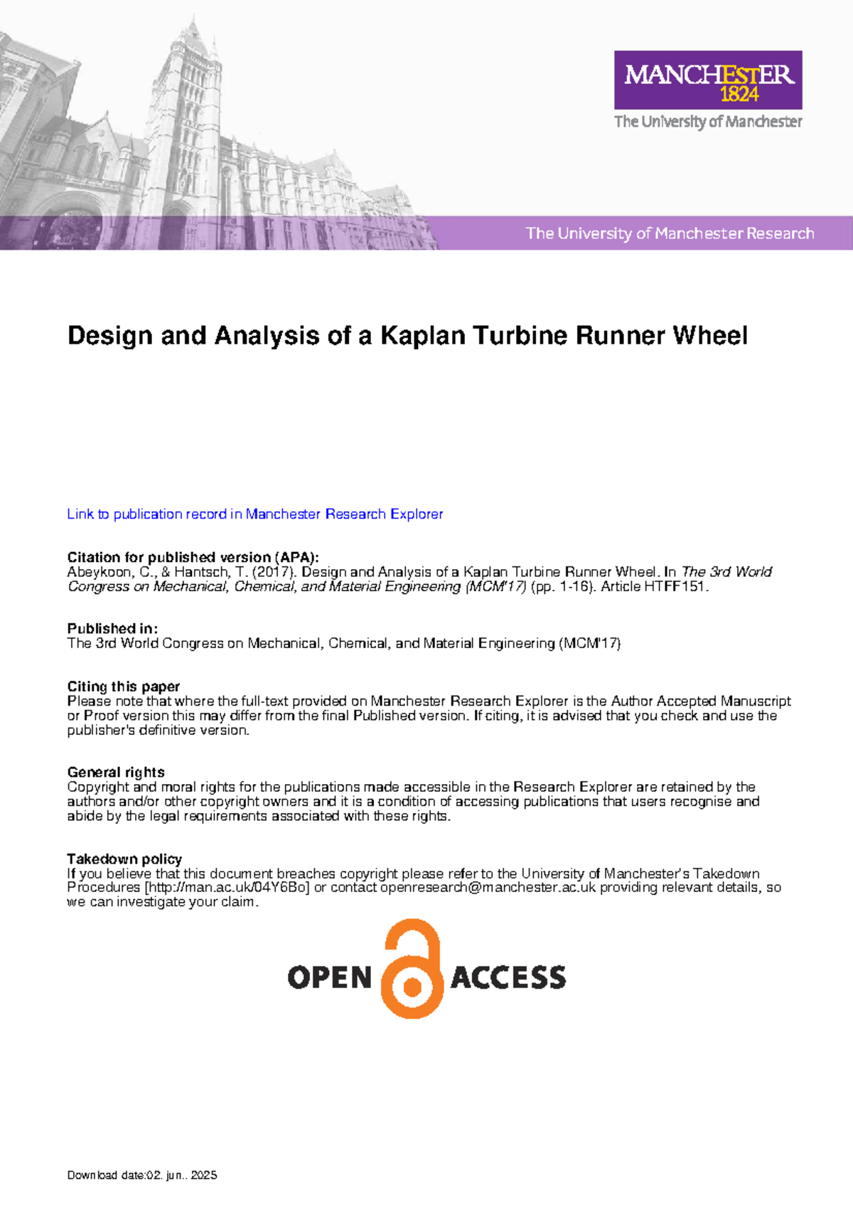 Design and Analysis of Kaplan Turbine Runner Wheel (ENG 301) - Studocu