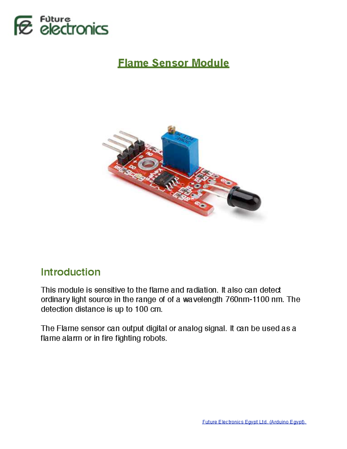 Flame-sensor-arduino - Flame Sensor Module Introduction This module is ...