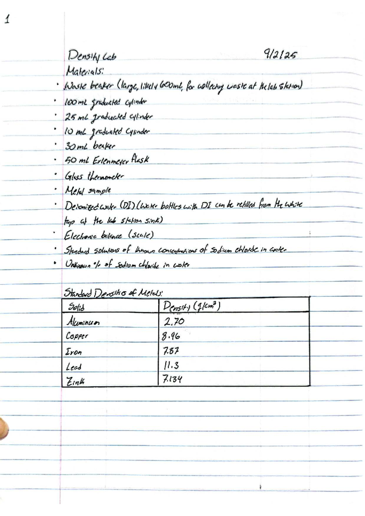 Density Lab Materials and Standard Densities Prelab - Studocu