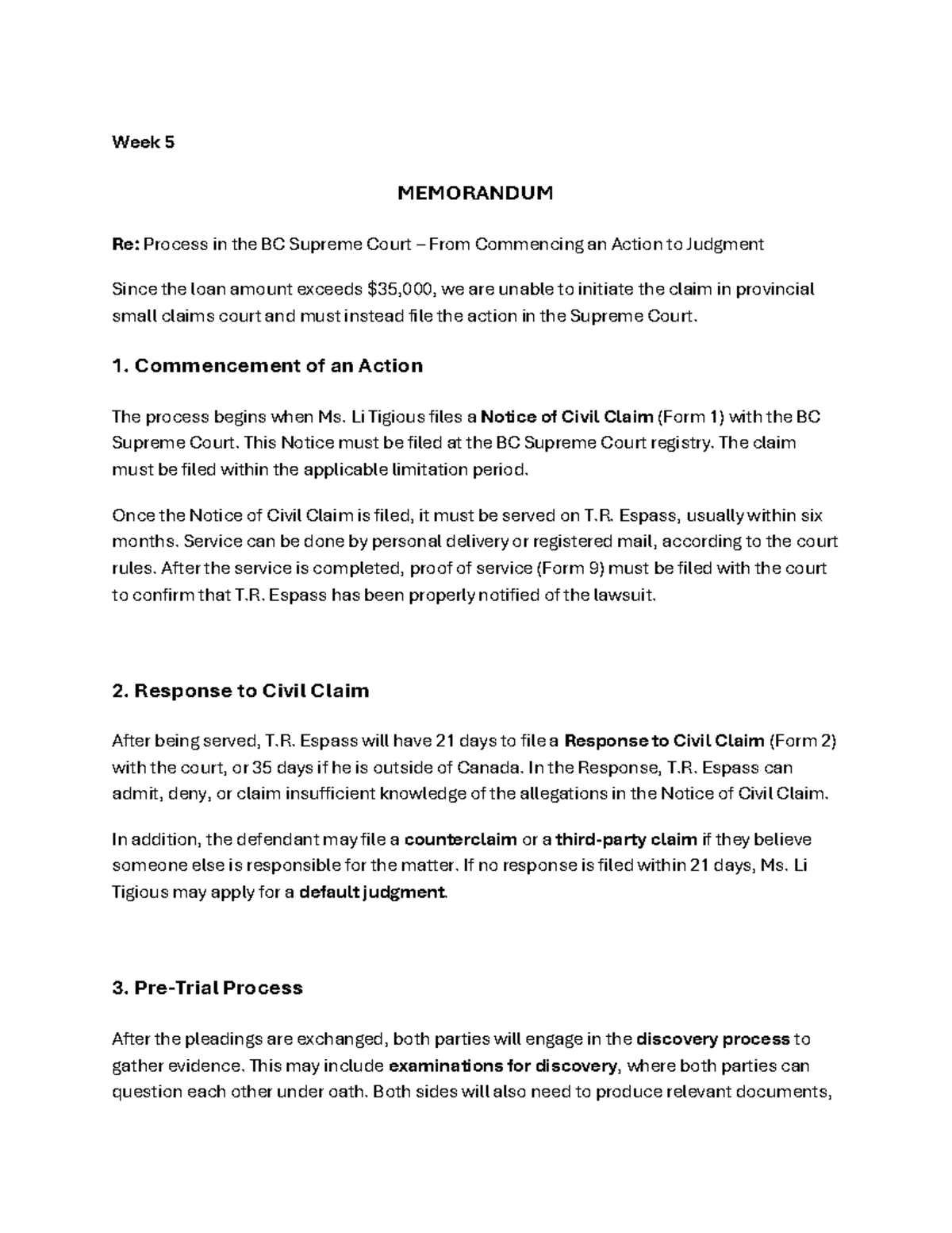 Week 5 Legal Process: BC Supreme Court Action to Judgment - Studocu