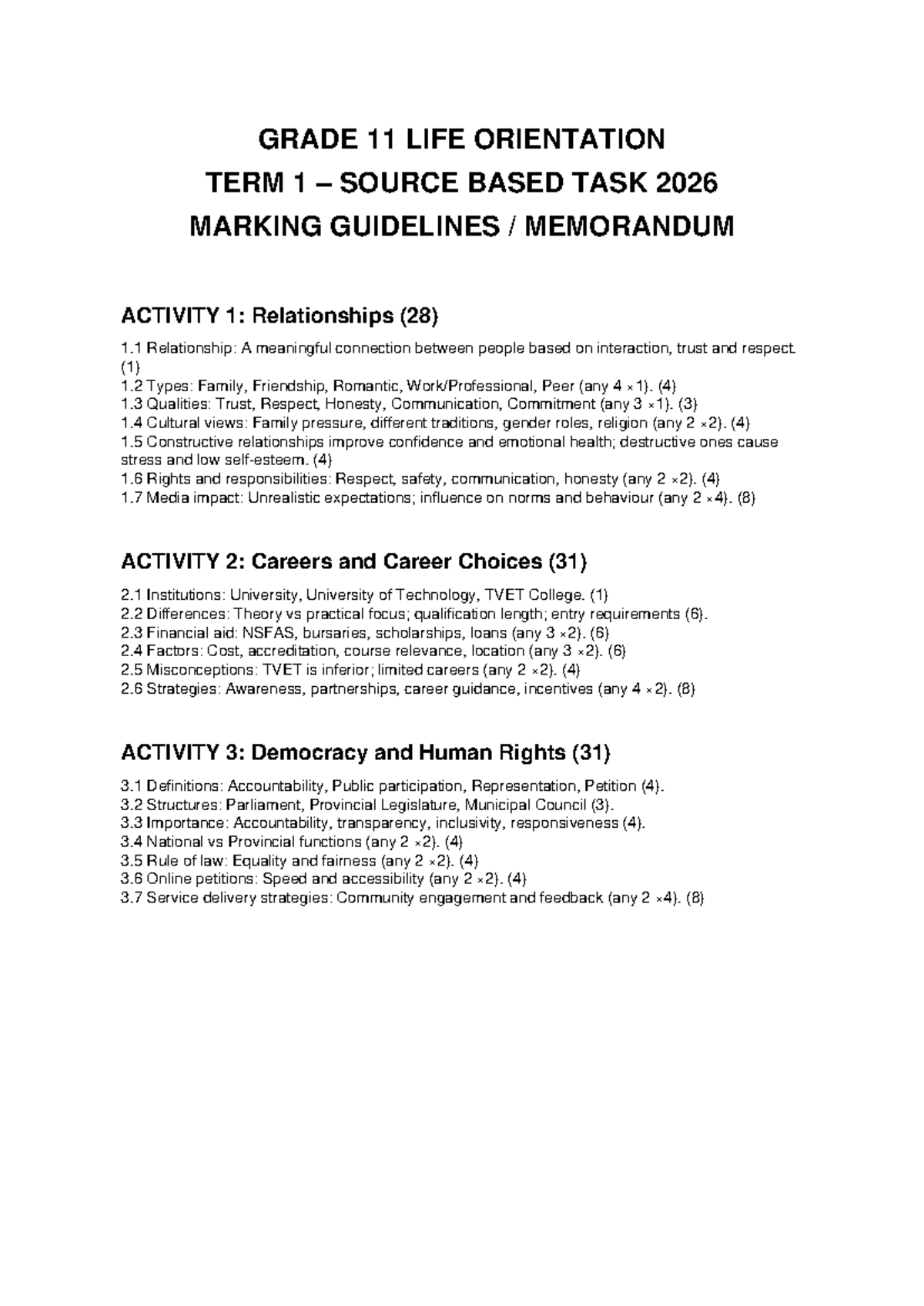 LO Grade 11 Term 1 2026 Source-Based Task Marking Guidelines - Studocu