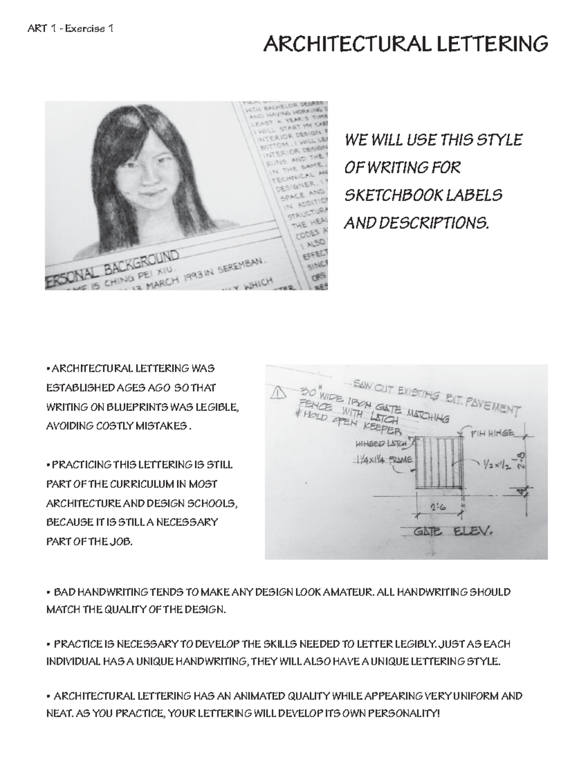 ART 1 - Exercise 1: Guidelines for Architectural Lettering Skills - Studocu
