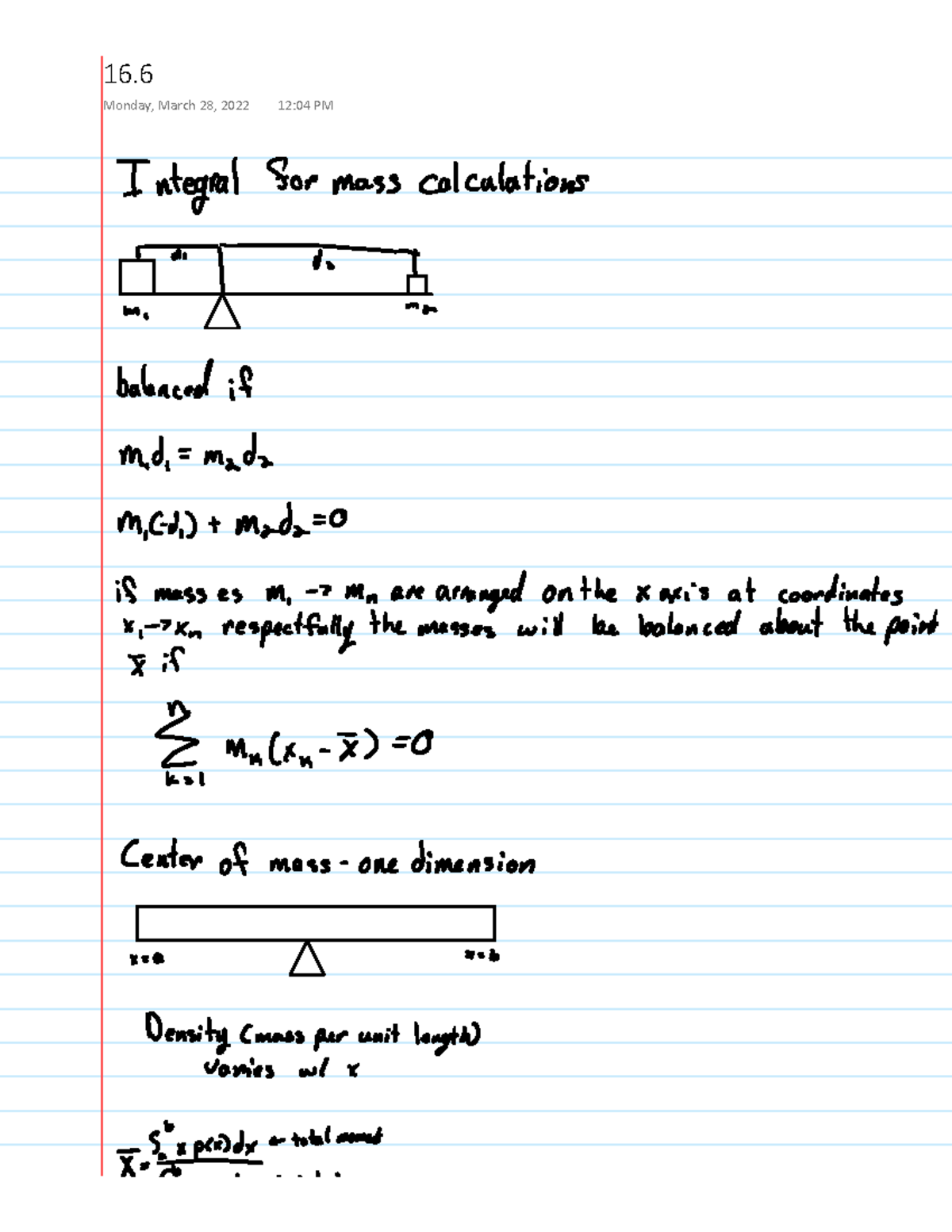 Integral Calculations for Mass and Center of Mass Determination - Studocu