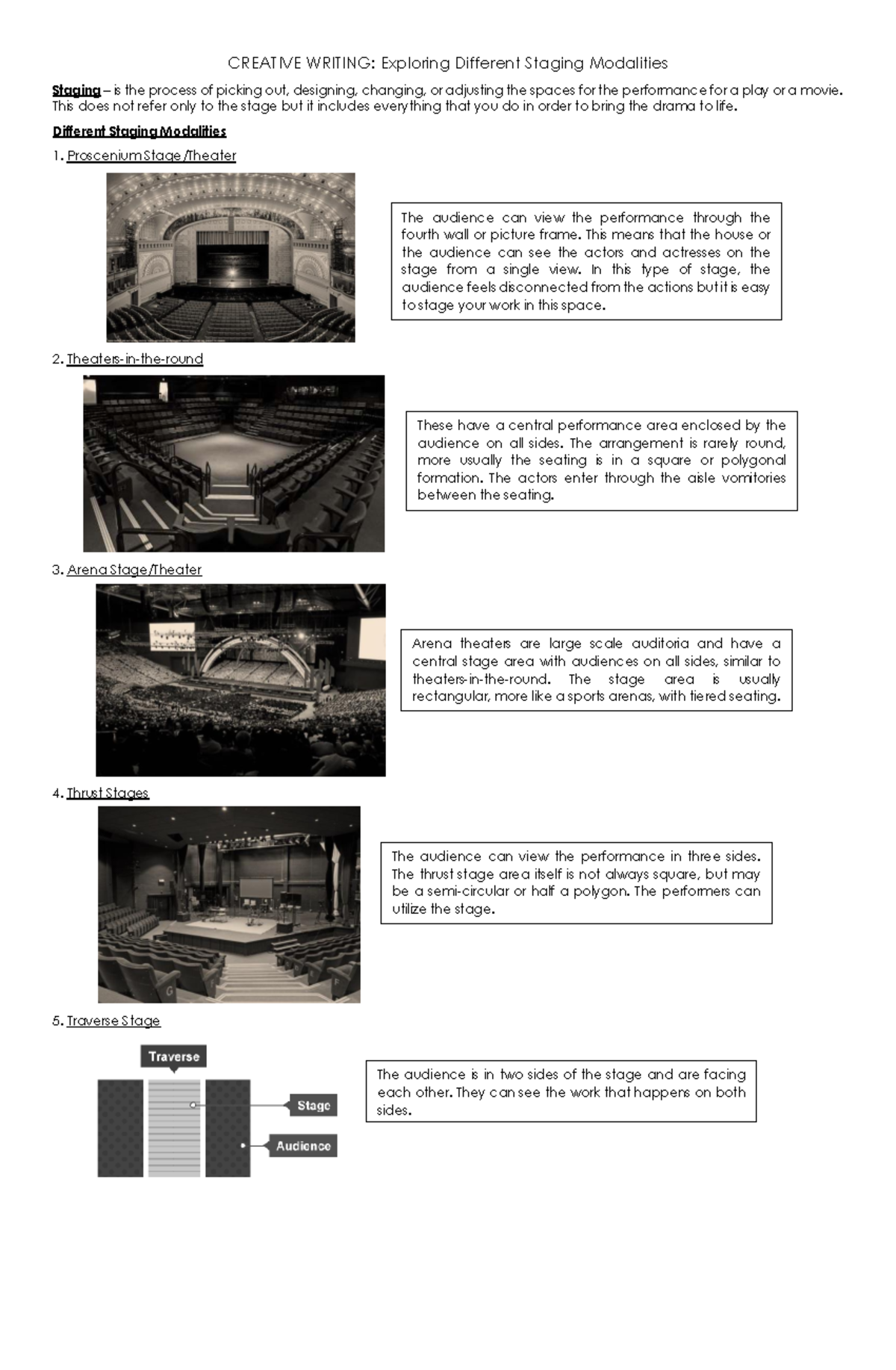 CREATIVE WRITING: Staging Modalities Explained - Studocu