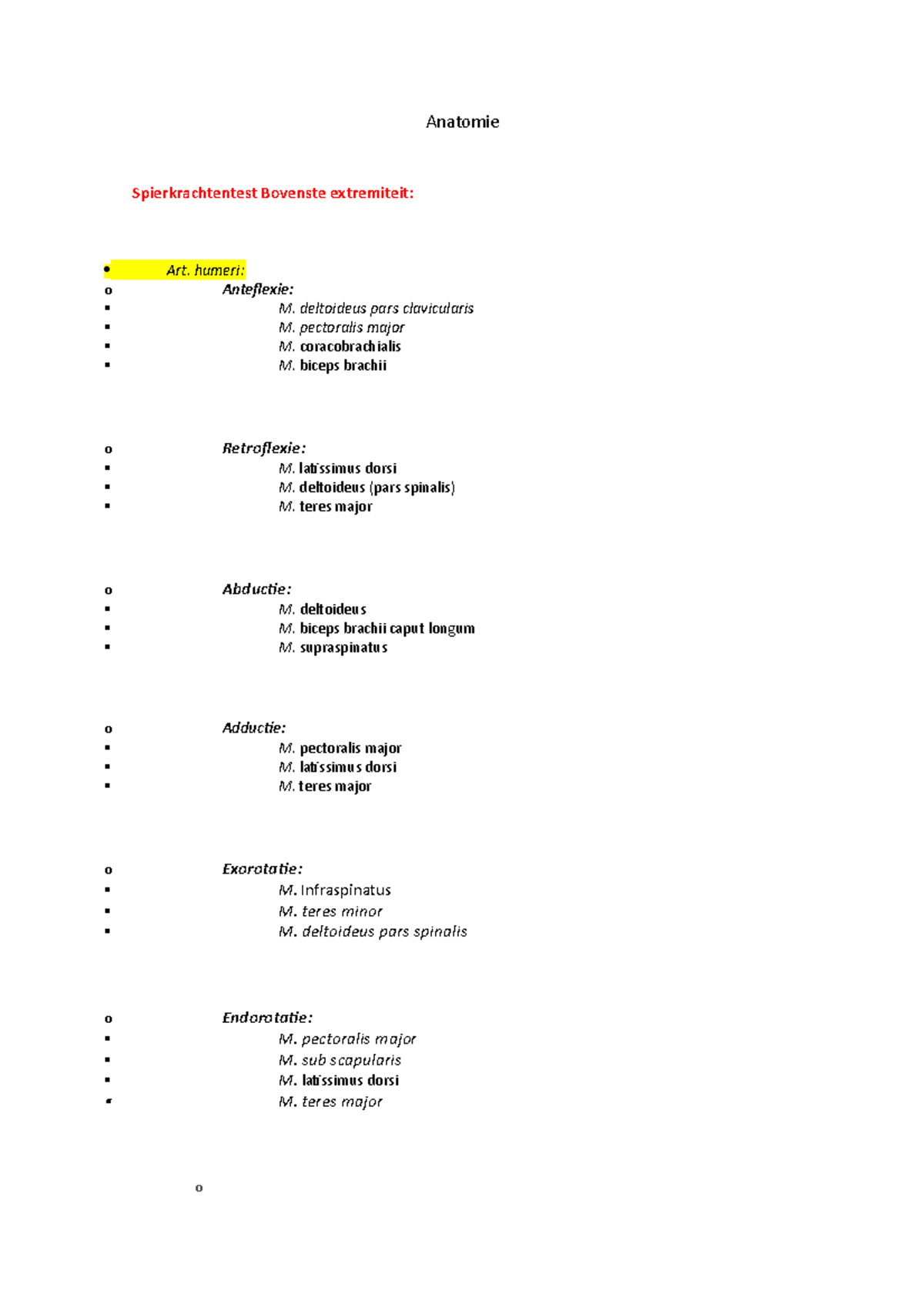 Anatomie periode 3 - Anatomie Spierkrachtentest Bovenste extremiteit ...