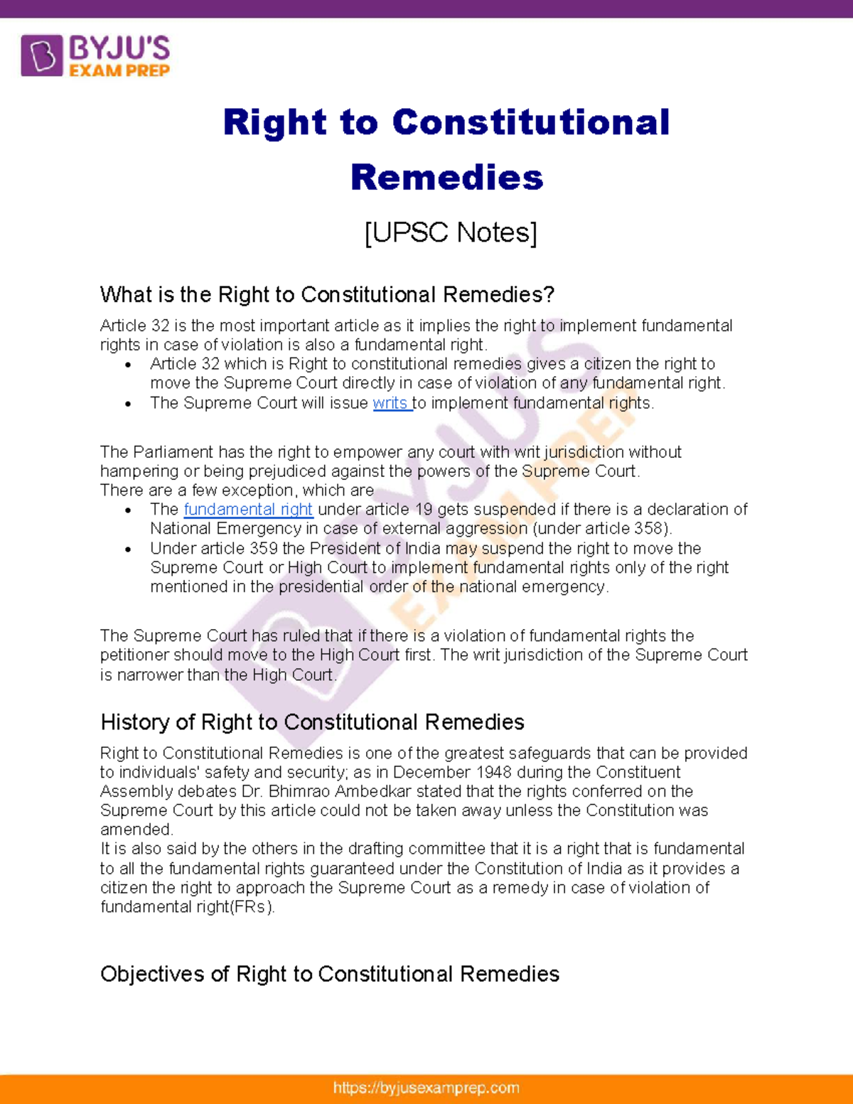 Right to Constitutional Remedies: UPSC Notes & Key Insights - Studocu