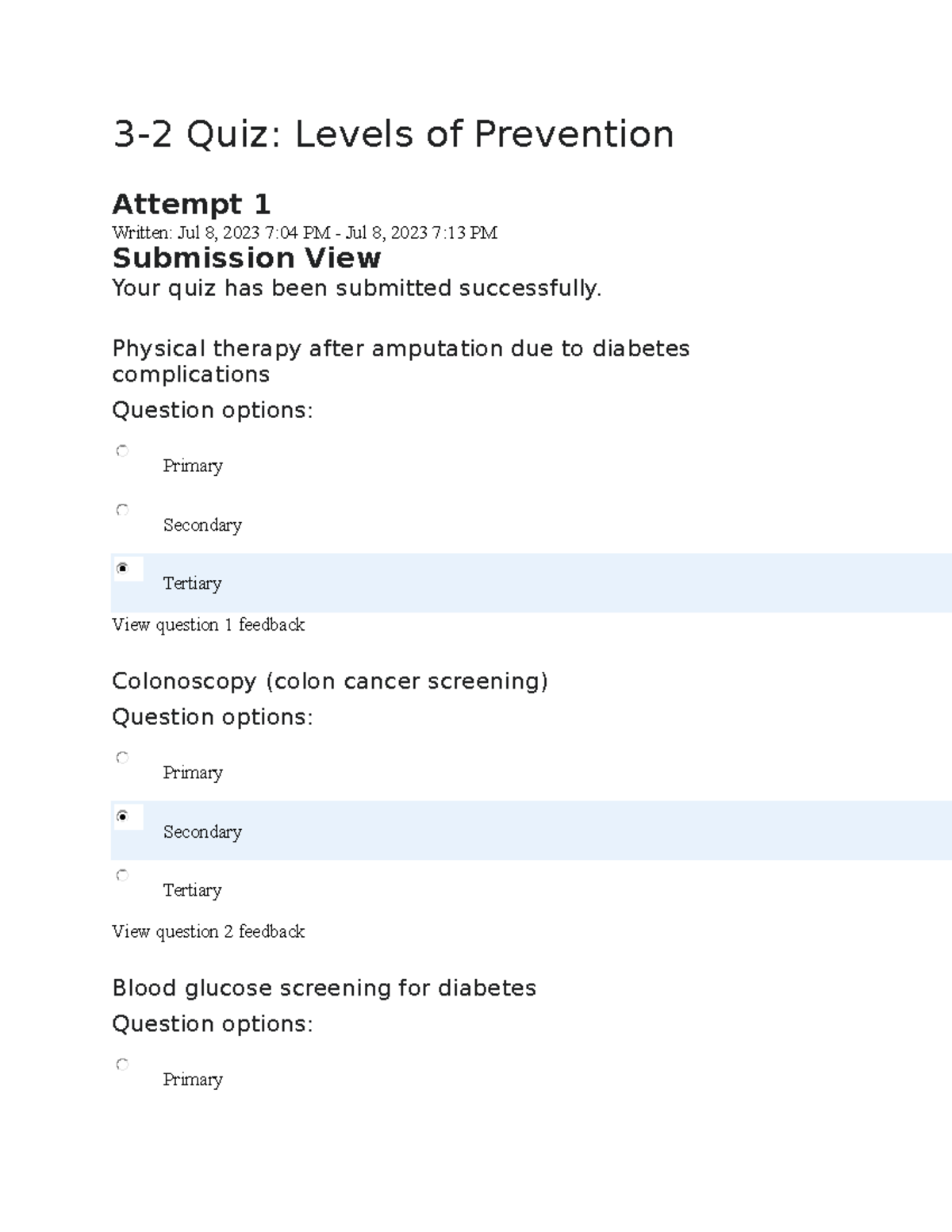 3-2 Quiz: Exploring Levels of Prevention in Health Care - Studocu