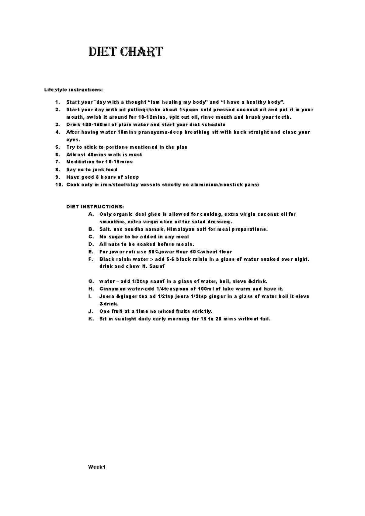 Diet Plan for Workshop: Healthy Lifestyle Instructions - Studocu