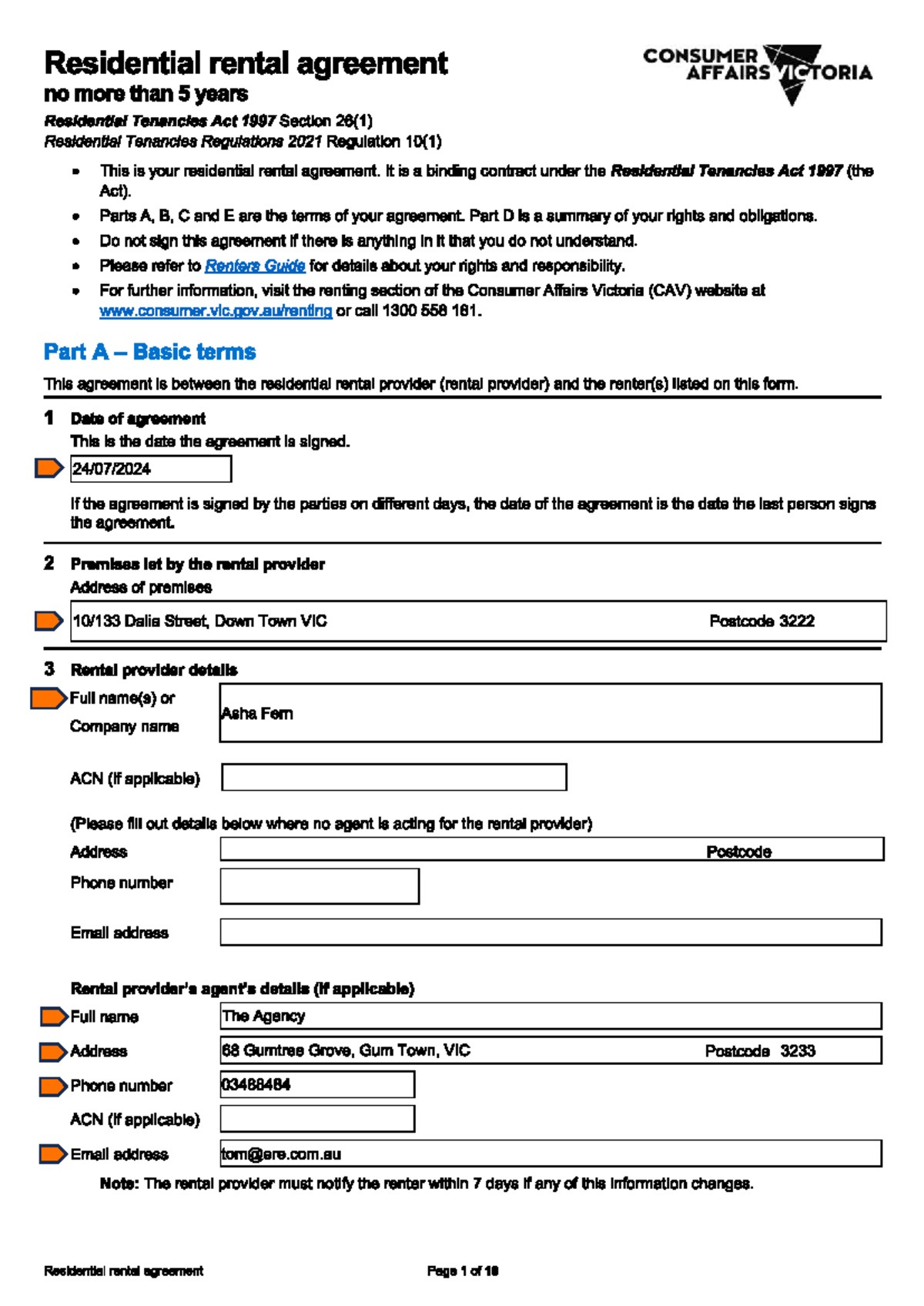 Residential Rental Agreement - Consumer Affairs Victoria (CAV) - Studocu