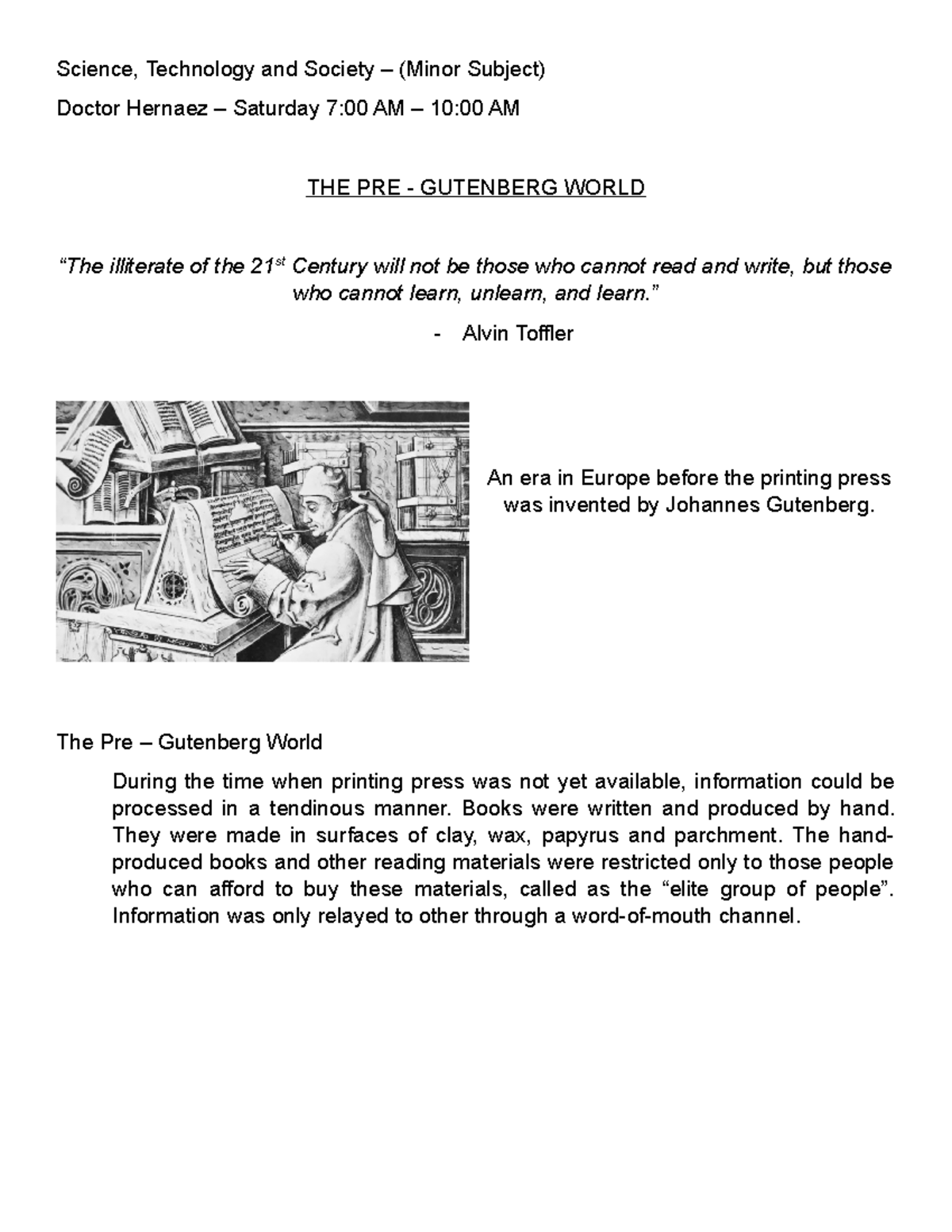Pre-Gutenberg-World - its for ab comm courses - Science, Technology and ...