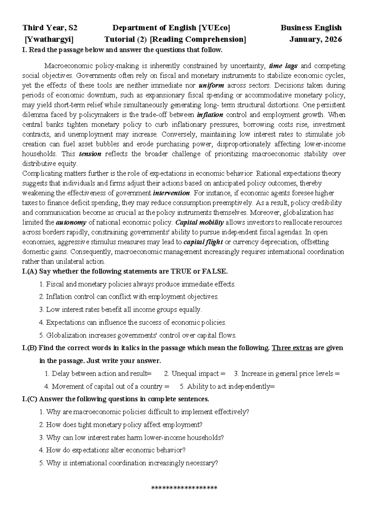 Tutorial 2 - III Yr, S2 English Dept: Business English Insights - Studocu