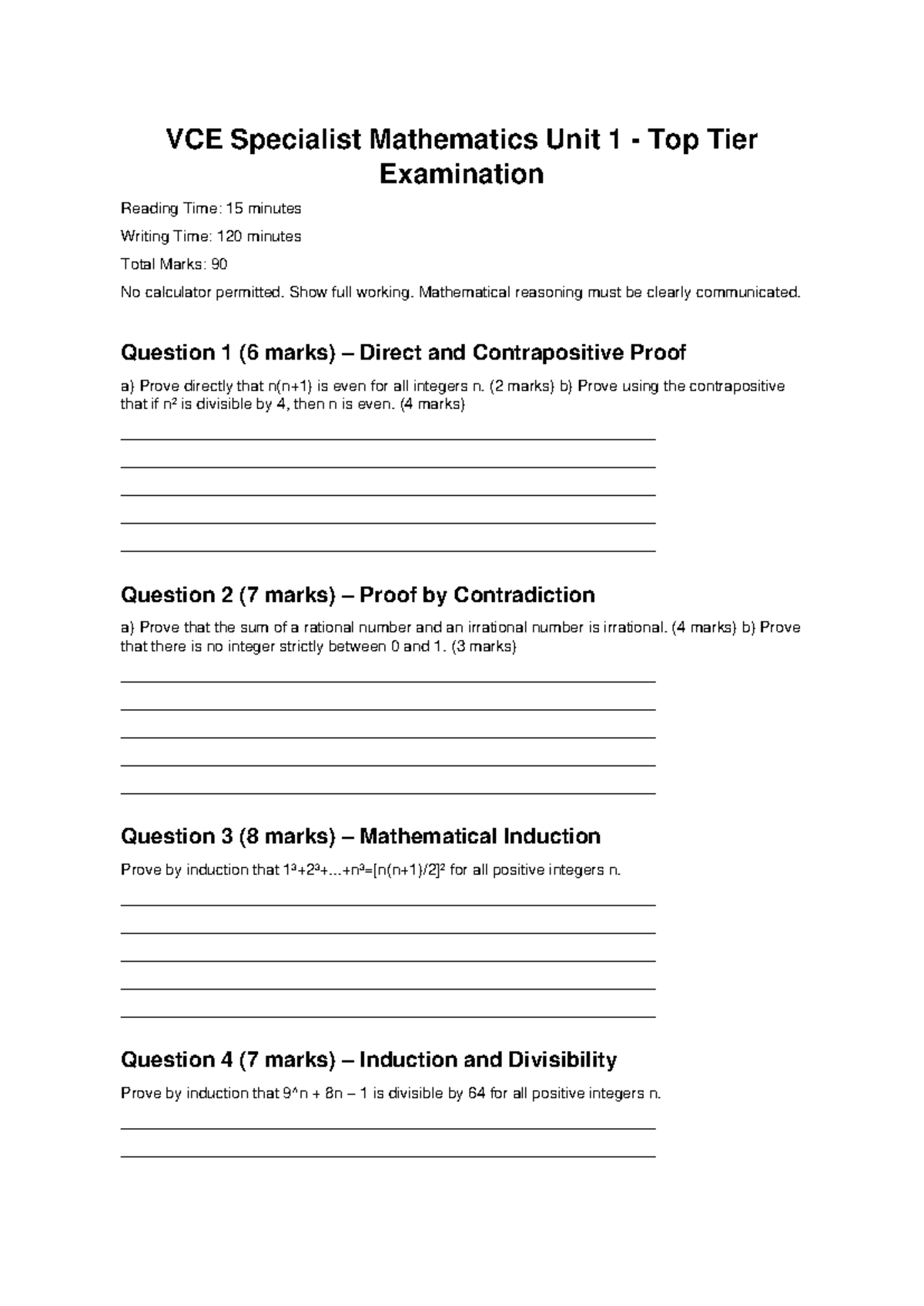 VCE Specialist Mathematics Unit 1 Exam 1 Revision Guide - Studocu