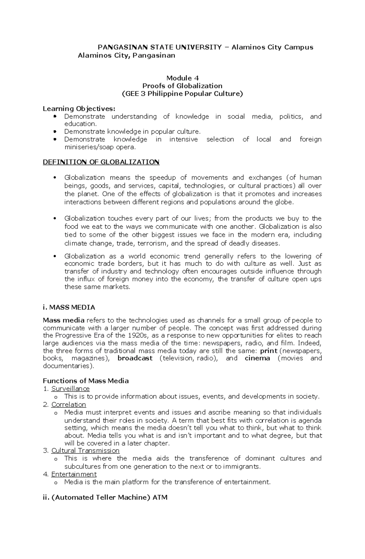 Philippine Pop Module 2 - Popular Culture: Levels, Categories, and Commercial Culture in the ...